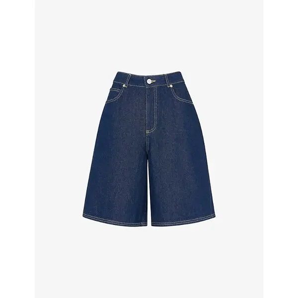 Whistles Wide-leg High-rise Knee-length Denim Shorts - Navy