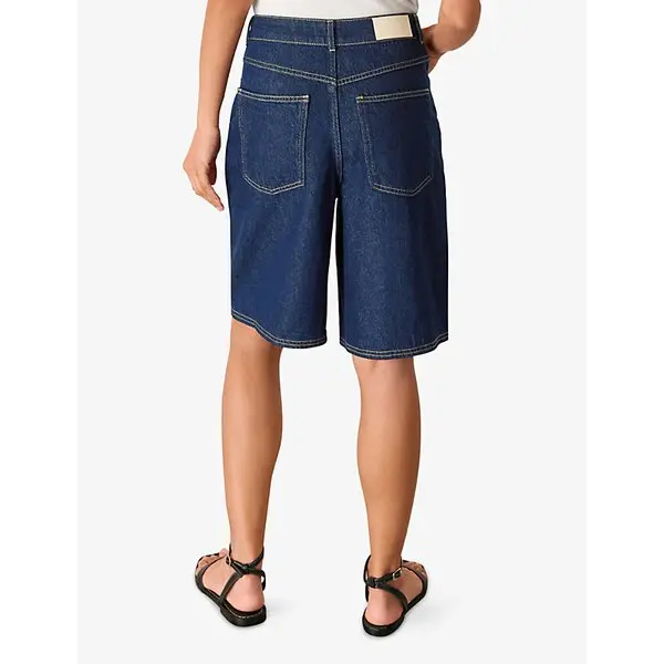 Whistles Wide-leg High-rise Knee-length Denim Shorts - Navy