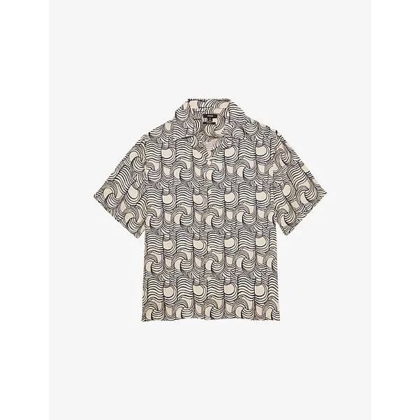 REISS Waver Wave-pattern Woven Shirt - Off White Navy