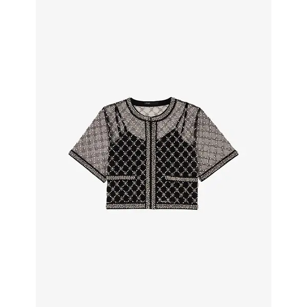 Maje Bead-embroidered Tulle Top