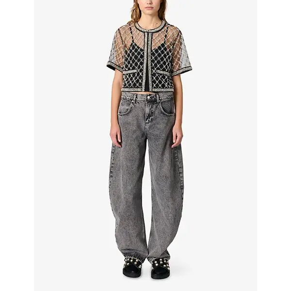 Maje Bead-embroidered Tulle Top