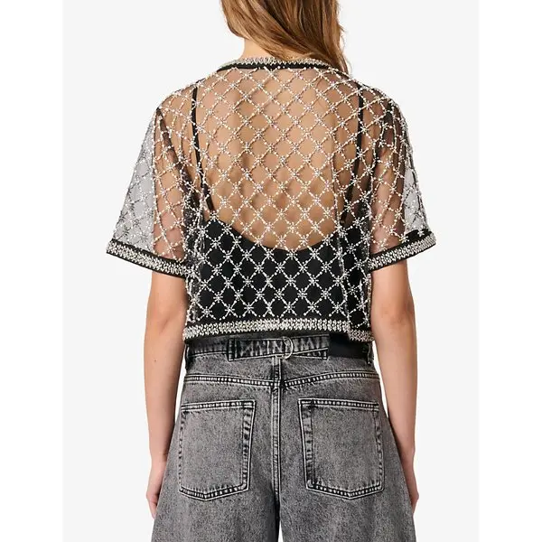 Maje Bead-embroidered Tulle Top