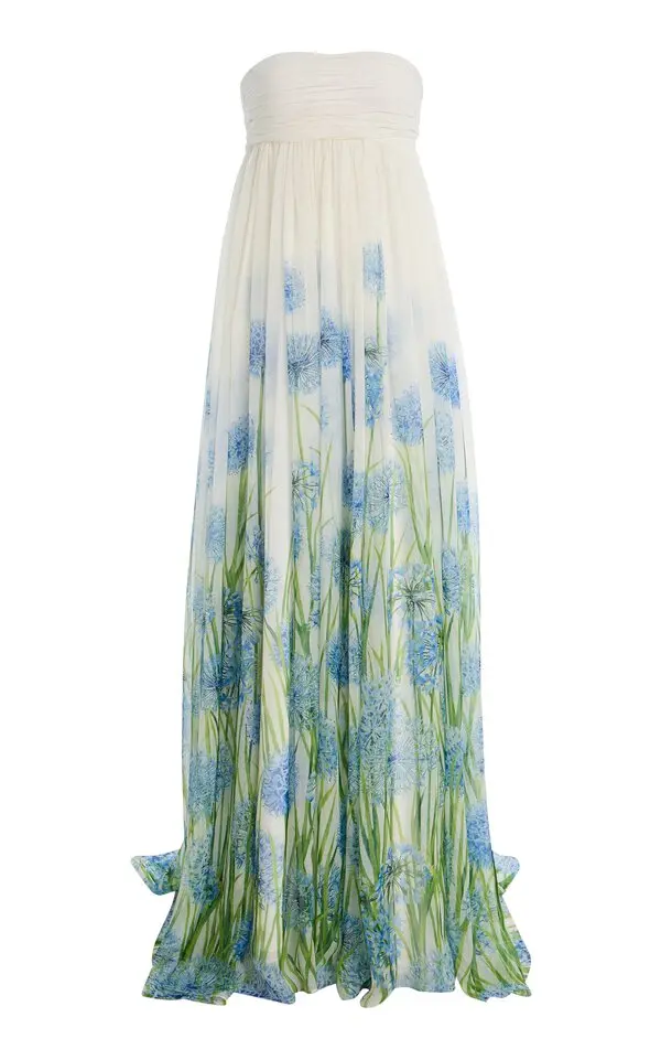 Oscar De La Renta Allium-printed Silk-chiffon Gown - White