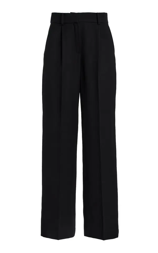 Oscar De La Renta Wool-blend Wide-leg Pants - Black