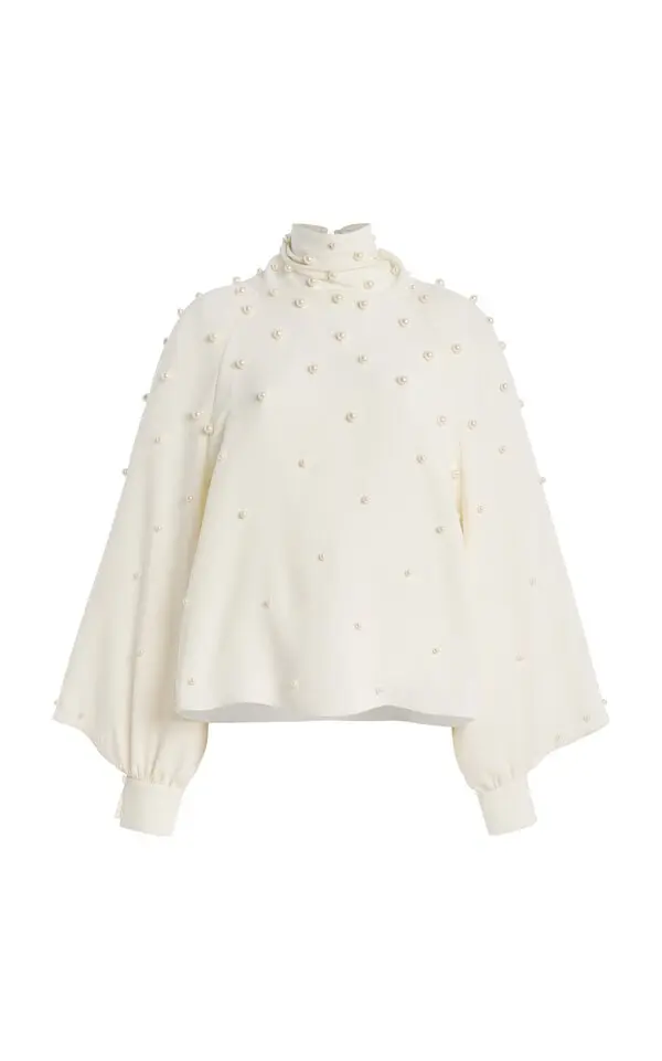 Oscar De La Renta Pearl-embellished Silk-georgette Blouse - Ivory
