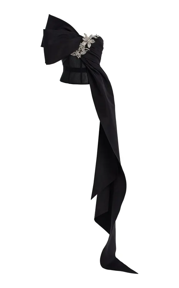 Oscar De La Renta Bow-detailed Faille Corset Top - Black