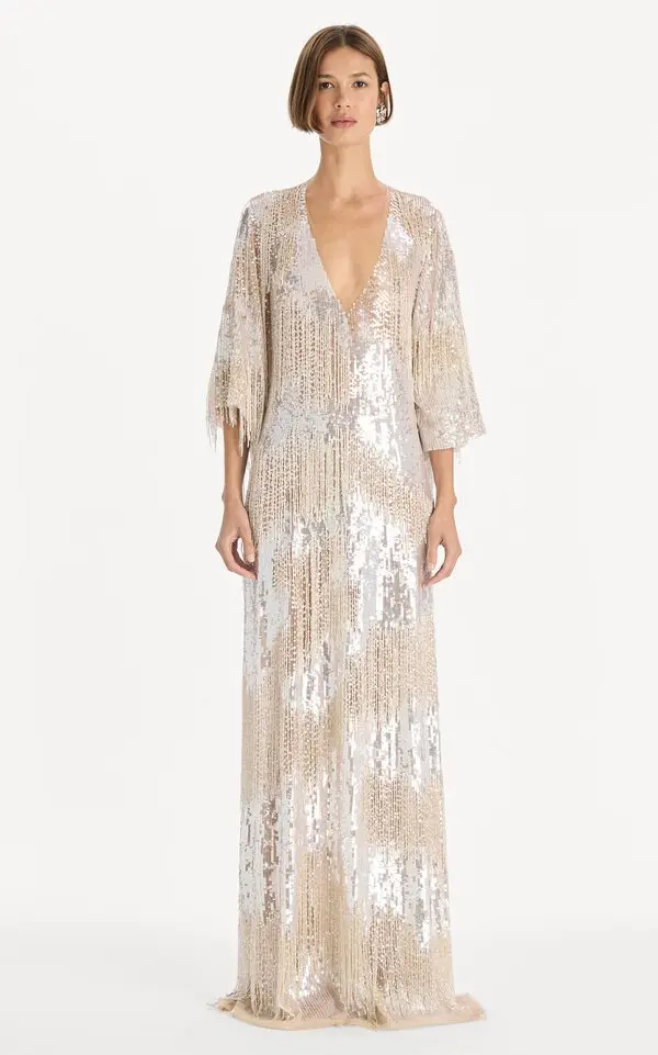Oscar De La Renta Sequined Gown - Ivory