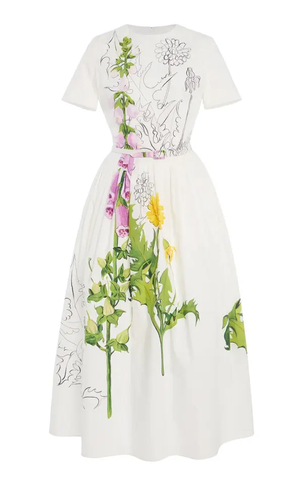 Oscar De La Renta Dandelion-printed Cotton-poplin Midi Dress - White