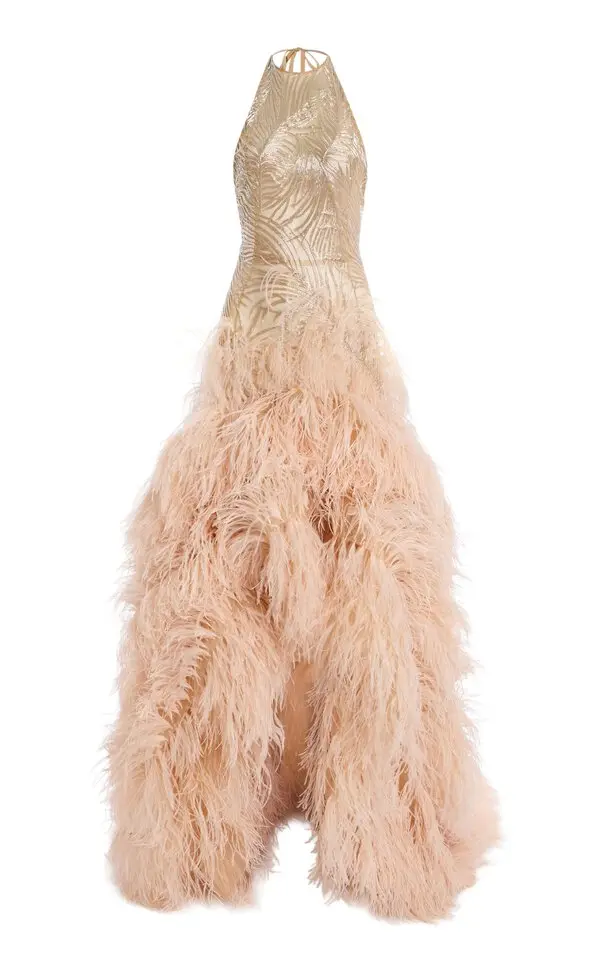 Oscar De La Renta Feathered Gown - Ivory