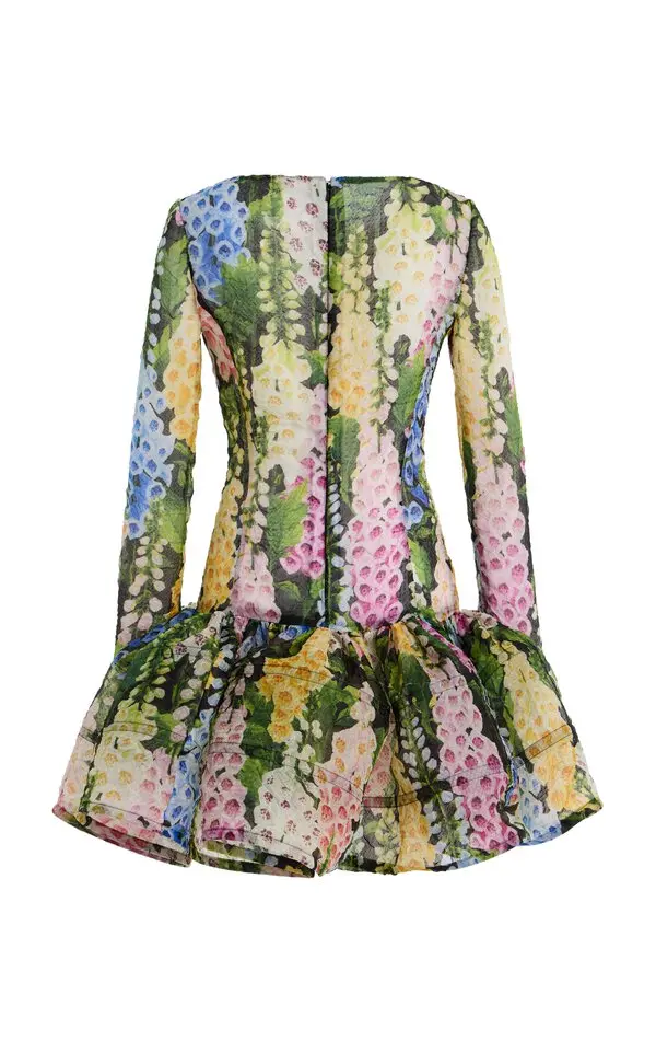 Oscar De La Renta Foxglove-Printed Silk-Organza Cocktail Dress - Multi |  Editorialist