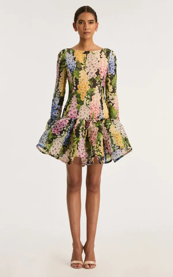 Oscar De La Renta Foxglove-Printed Silk-Organza Cocktail Dress - Multi |  Editorialist