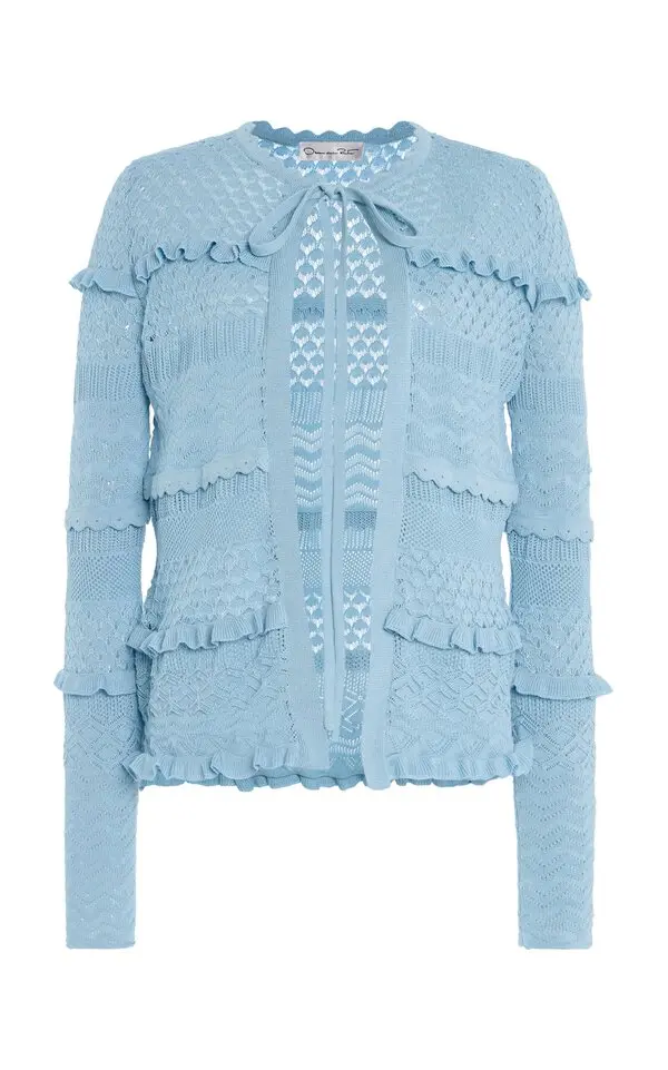 Oscar De La Renta Mixed-stitch Silk-cotton Cardigan - Light Blue