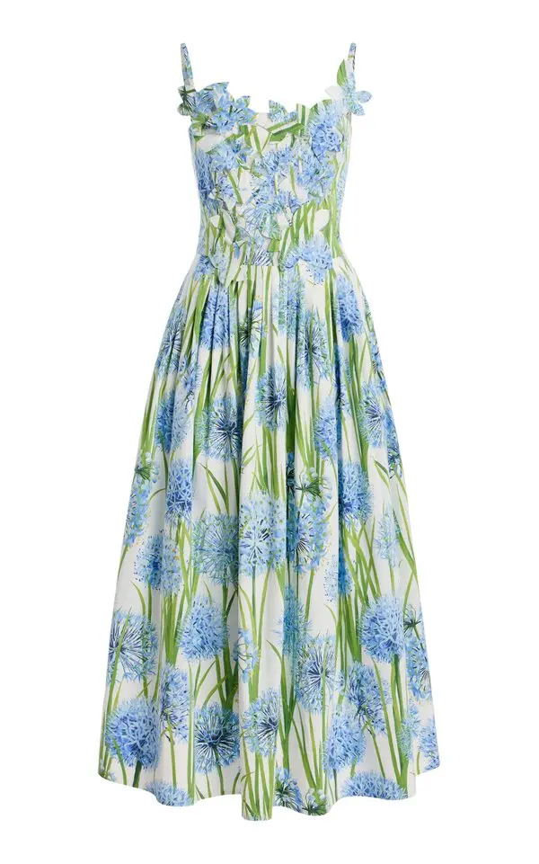 Oscar De La Renta Appliqued Allium-printed Midi Dress - Multi