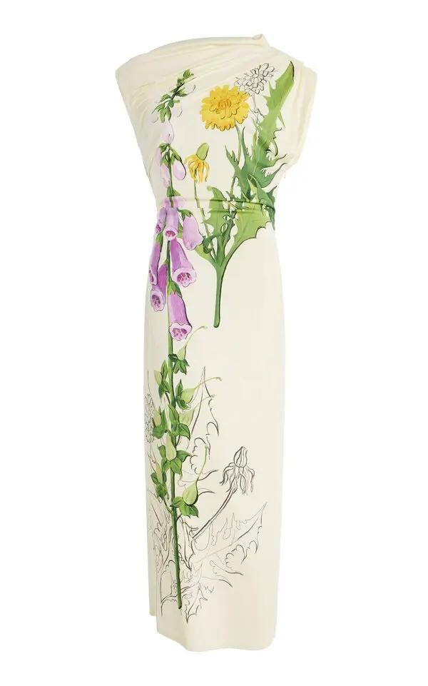 Oscar De La Renta Foxglove-printed Jersey Midi Dress - Off-white