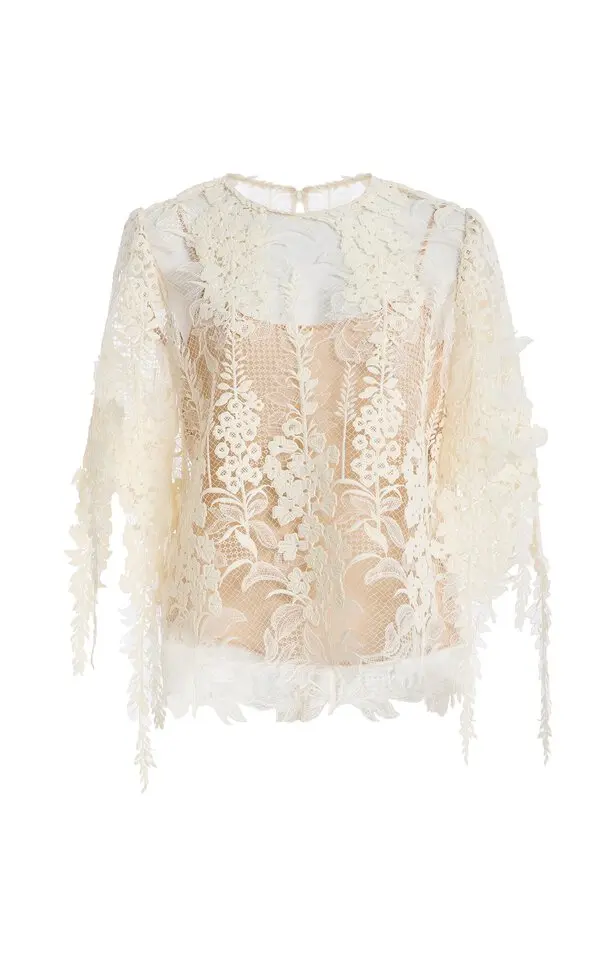Oscar De La Renta Appliquéd Lace Top - Ivory
