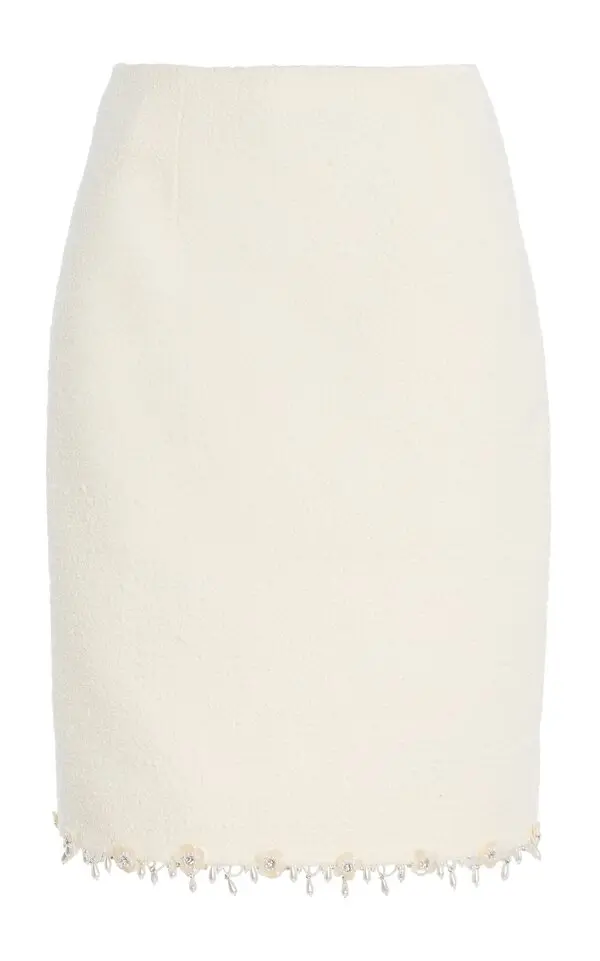 Oscar De La Renta Embroidered Wool-tweed Knee-length Skirt - Ivory