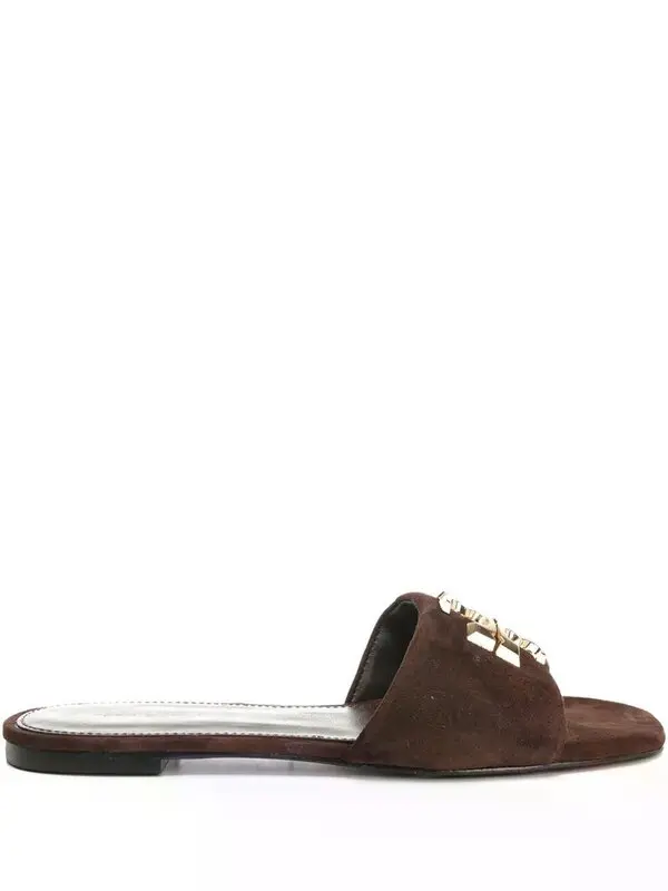 Tory Burch Suede Flat Sandals With Gold-tone Embellishment - Brown