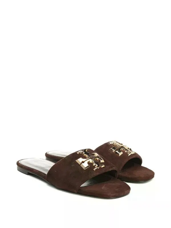 Tory Burch Suede Flat Sandals With Gold-tone Embellishment - Brown