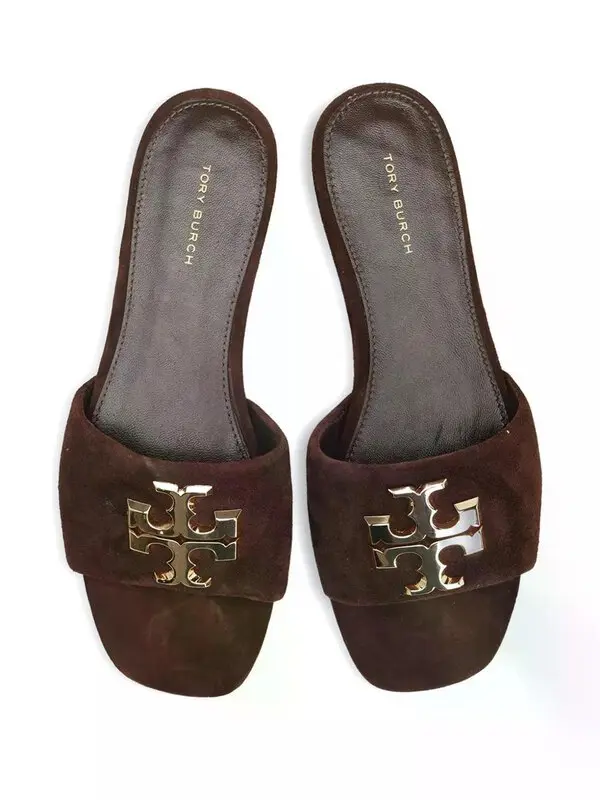 Tory Burch Suede Flat Sandals With Gold-tone Embellishment - Brown