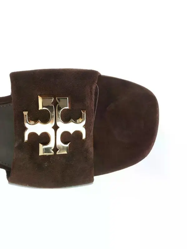 Tory Burch Suede Flat Sandals With Gold-tone Embellishment - Brown