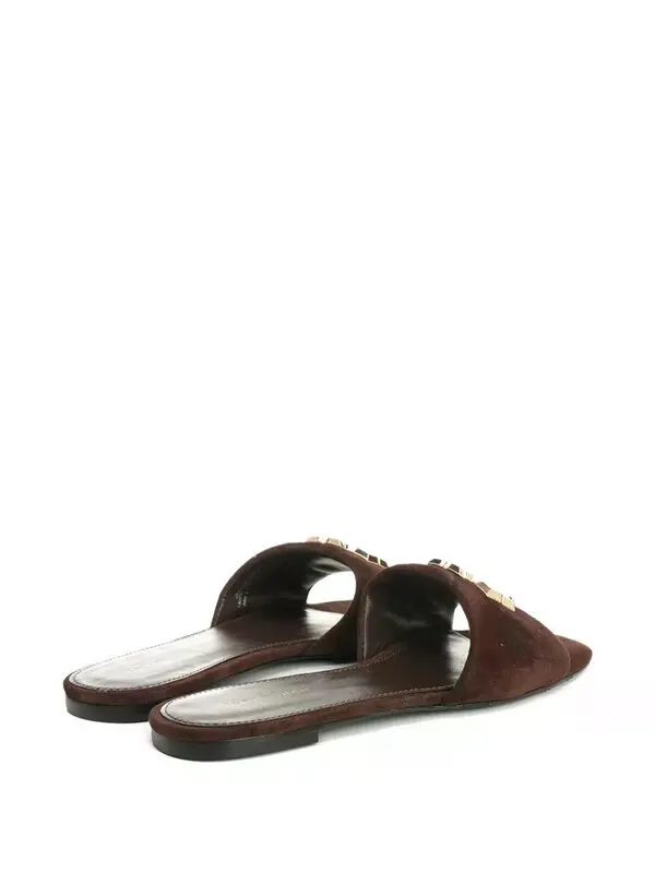 Tory Burch Suede Flat Sandals With Gold-tone Embellishment - Brown