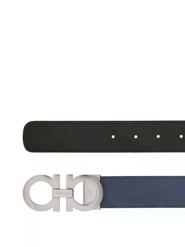 FERRAGAMO Reversible Leather Belt With Silver-tone Buckle - Grey