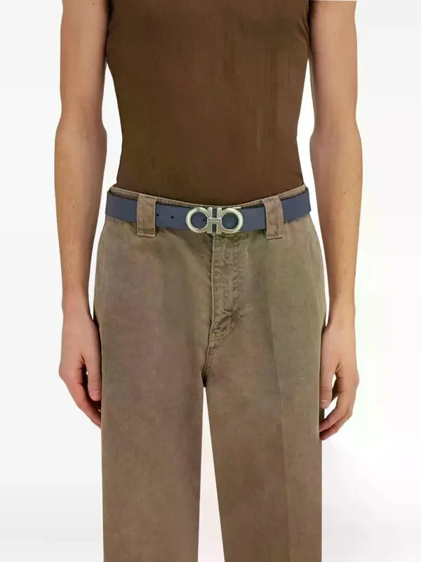 FERRAGAMO Reversible Leather Belt With Silver-tone Buckle - Grey