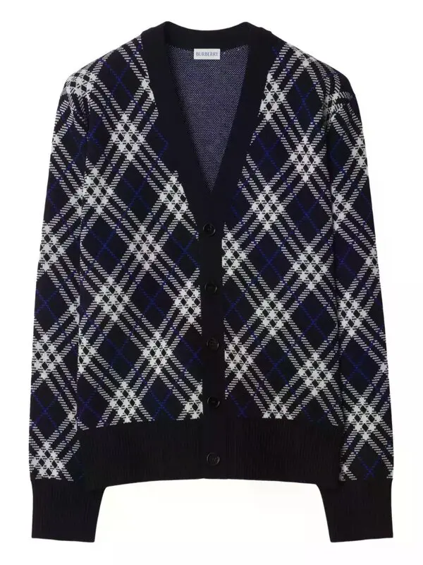 Burberry Check-pattern Wool-blend V-neck Cardigan