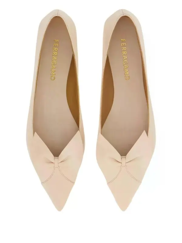 FERRAGAMO Bow Leather Ballet Flats - Pink