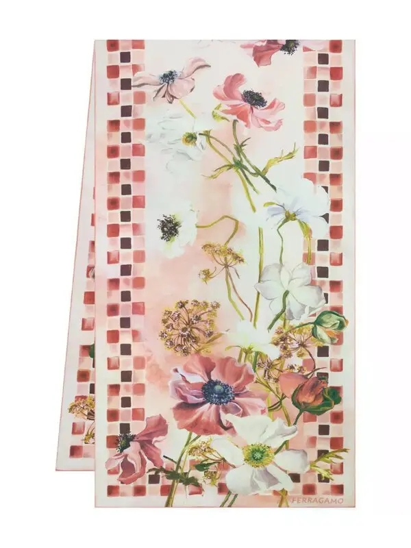 FERRAGAMO Fiori-print Silk Scarf - Pink