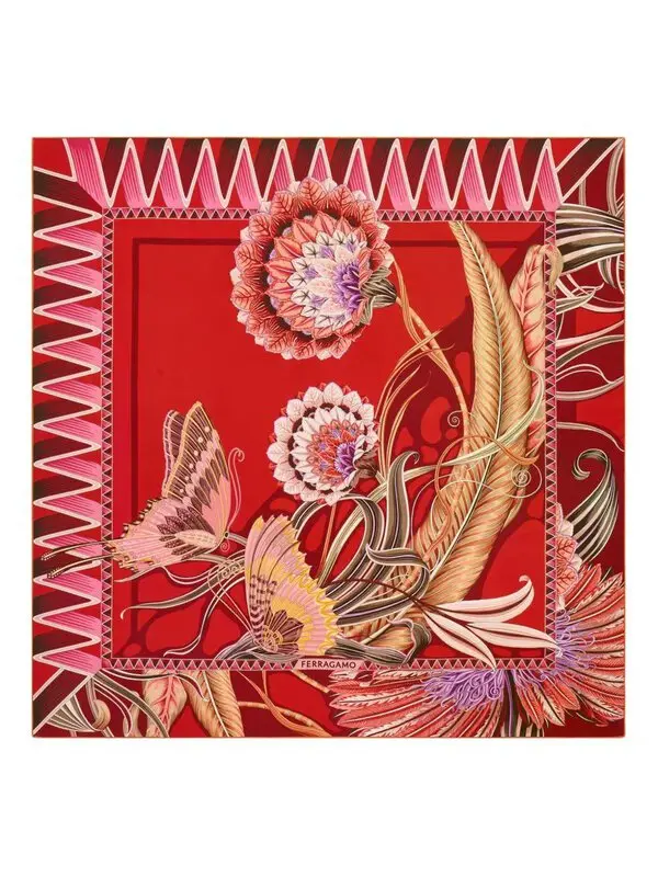 FERRAGAMO Graphic-print Silk Scarf - Red