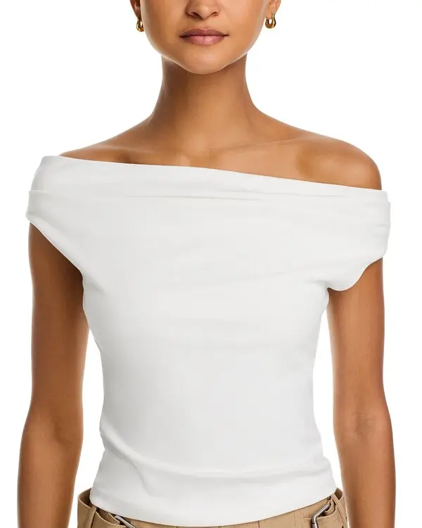 Aqua Off-the-shoulder Jersey Top - Off White