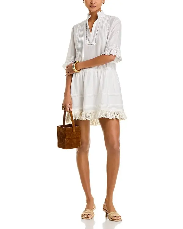 Aqua Cotton Mini Dress - White