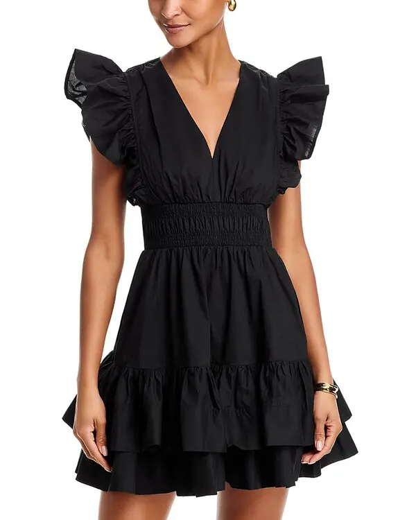 Aqua Flutter Sleeve Mini Dress - Black