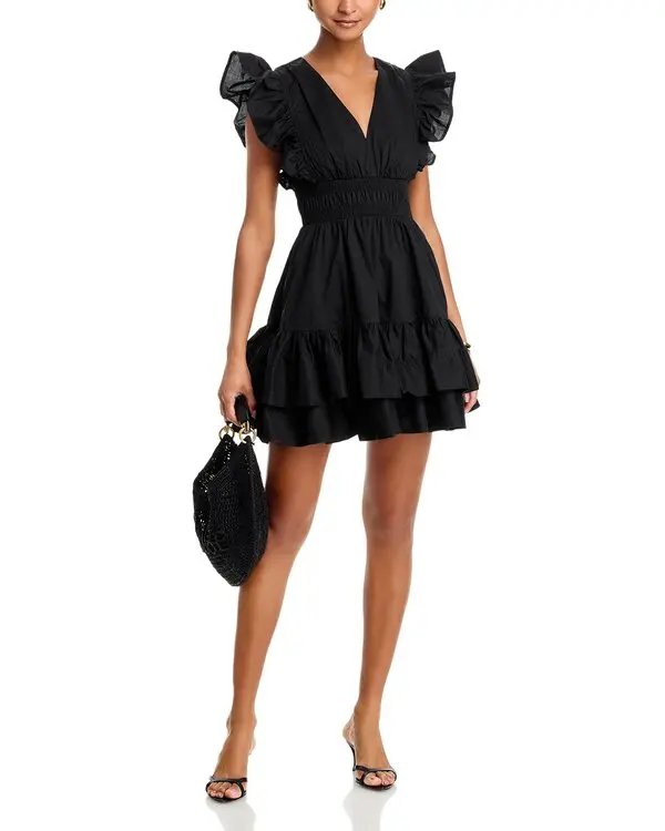 Aqua Flutter Sleeve Mini Dress - Black