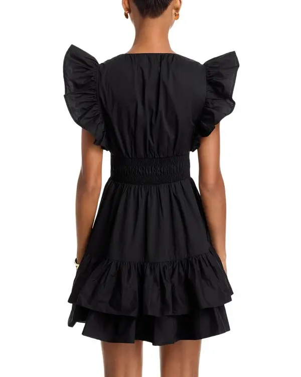 Aqua Flutter Sleeve Mini Dress - Black