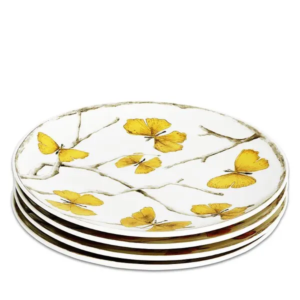 Michael Aram Butterfly Ginkgo Gold Tidbit Plates, Set Of 4 - White/yellow