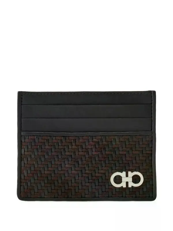 FERRAGAMO Gancini Woven-panel Card Case - Brown