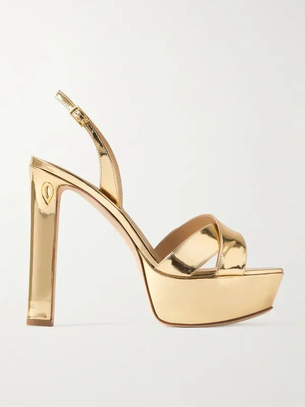 Jennifer Chamandi Leonardo 130 Metallic Leather Platform Slingback Sandals - Gold