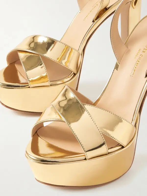 Jennifer Chamandi Leonardo 130 Metallic Leather Platform Slingback Sandals - Gold