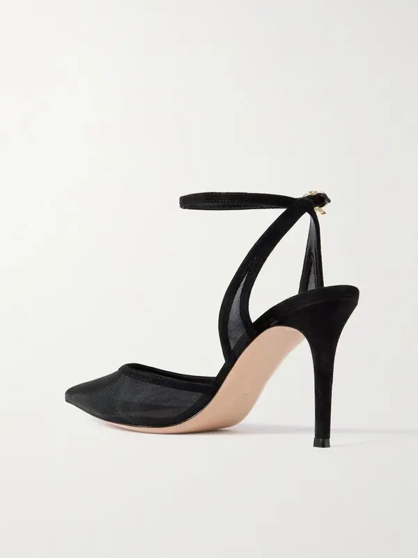 GIANVITO ROSSI 85 Suede-trimmed Mesh Pumps