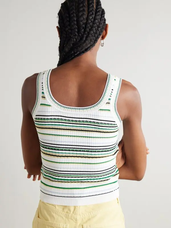 Veronica Beard Carlin Striped Ribbed-knit Tank