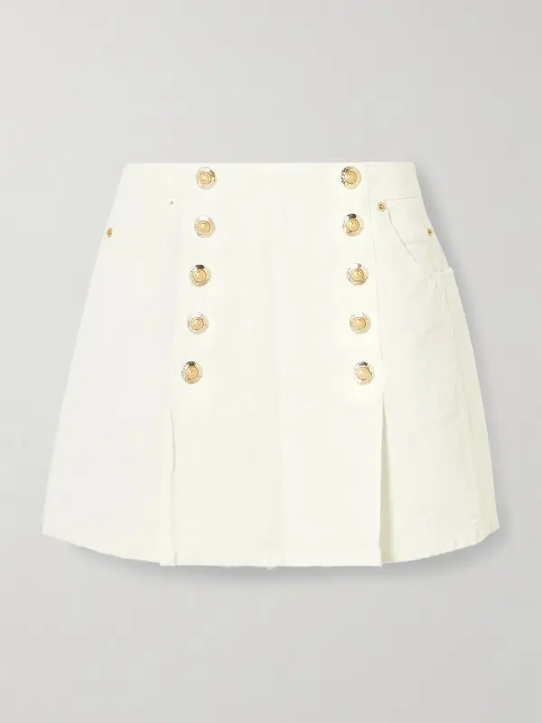 Balmain Embellished Pleated Cotton-canvas Mini Skirt