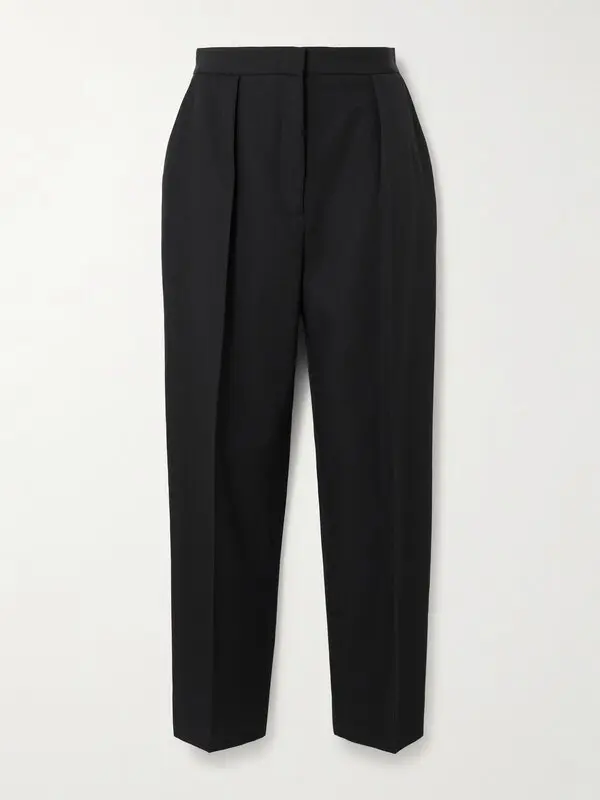 Balmain Pleated Grain De Poudre Wool Tapered Trousers - Black