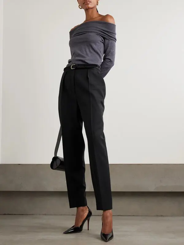 Balmain Pleated Grain De Poudre Wool Tapered Trousers - Black