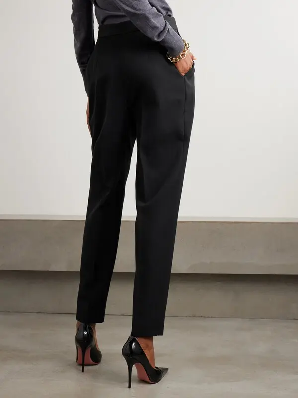 Balmain Pleated Grain De Poudre Wool Tapered Trousers - Black