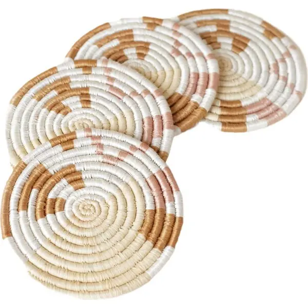 INDEGO AFRICA Mixed Abstract Form Set Of 4 Coasters - White Mixed