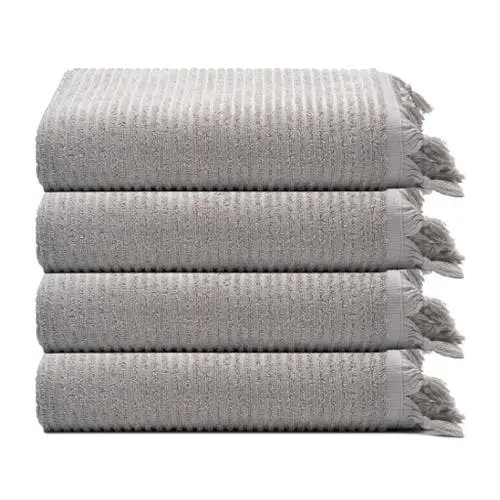 OLIVE & LINEN Ribbed Loom Turkish Cotton Terry Hand Towel Bundle - Light Gray