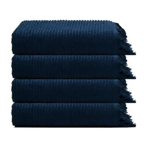 OLIVE & LINEN Ribbed Loom Turkish Cotton Terry Hand Towel Bundle - Navy