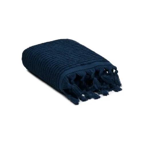 OLIVE & LINEN Ribbed Loom Turkish Cotton Terry Hand Towel Bundle - Navy